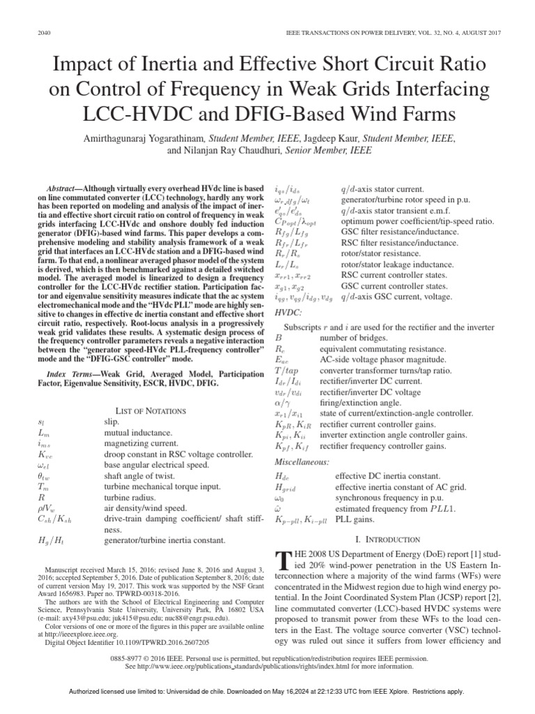 Impact of Inertia and Effective Short Circuit Ratio On Control of Frequency in Weak Grids ...