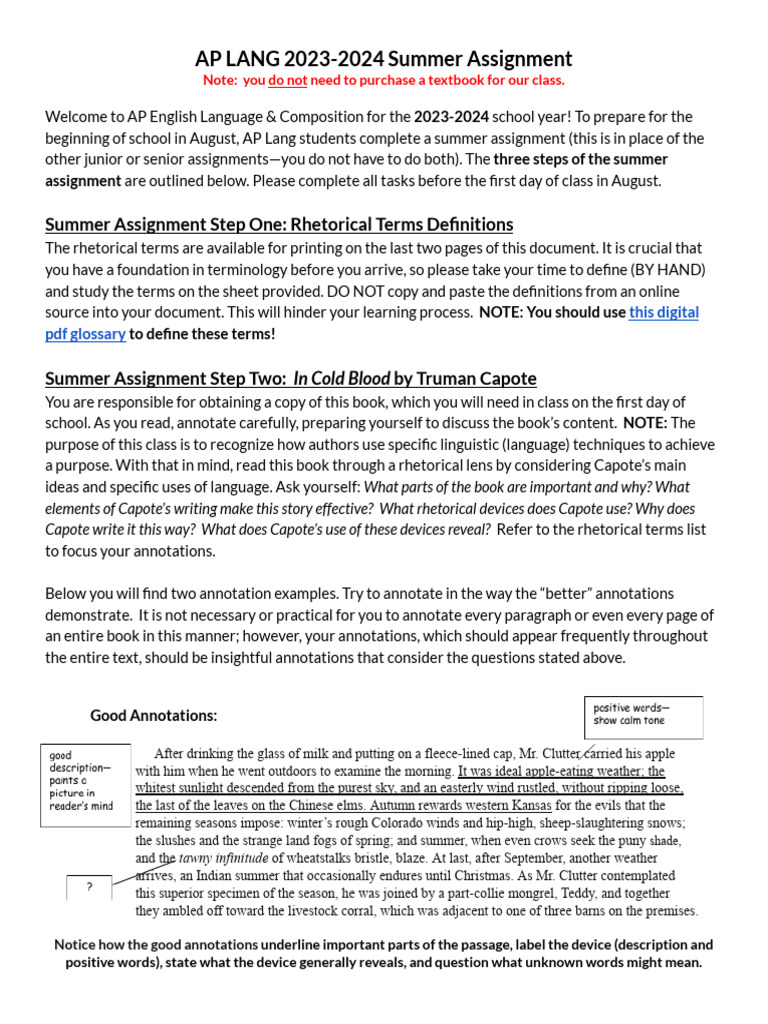 AP LANG 2023-2024 Summer Assignment | PDF | Books | News