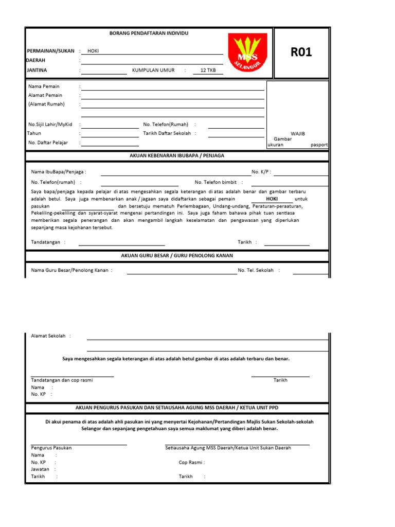 Borang 01 & 02 Excell MSSS | PDF