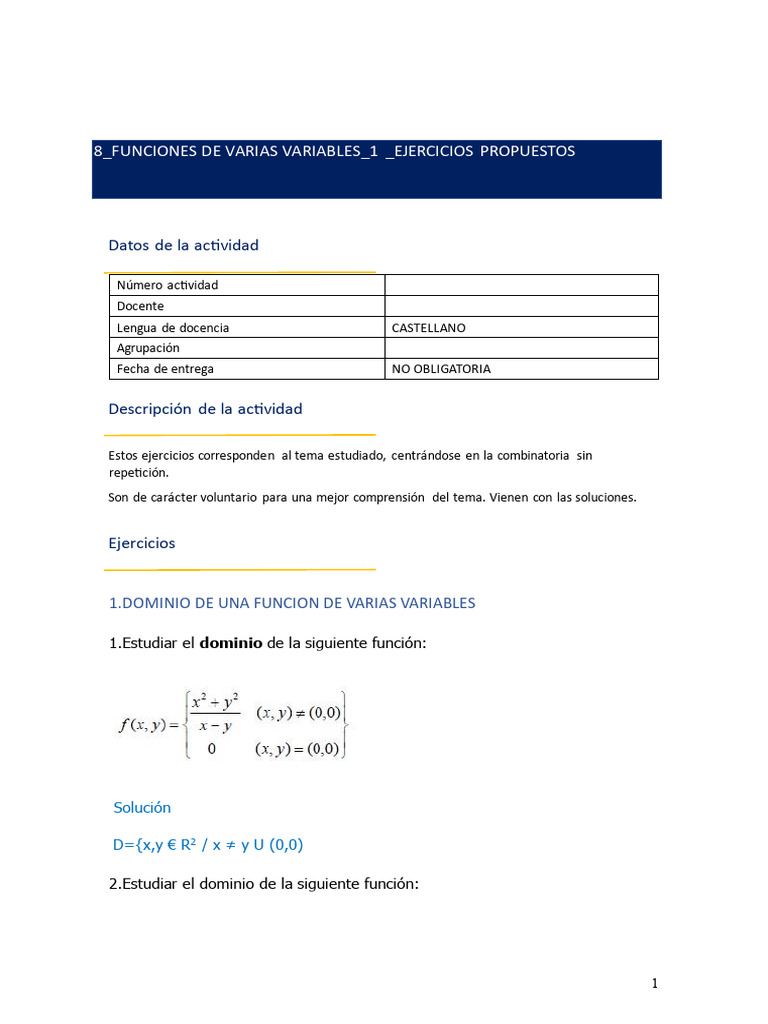 FUNCIONES DE VARIAS VARIABLES_1_ SOLUICIONES | PDF