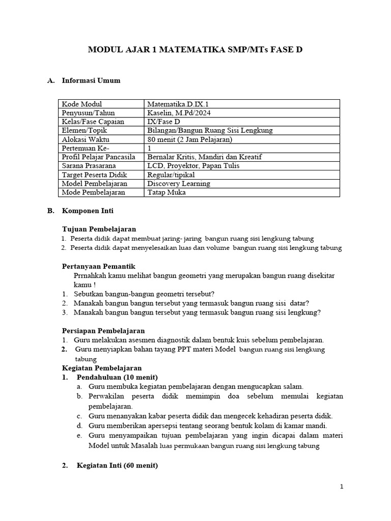 Modul Ajar Mat Kelas Ix Bab 3 BRSL | PDF