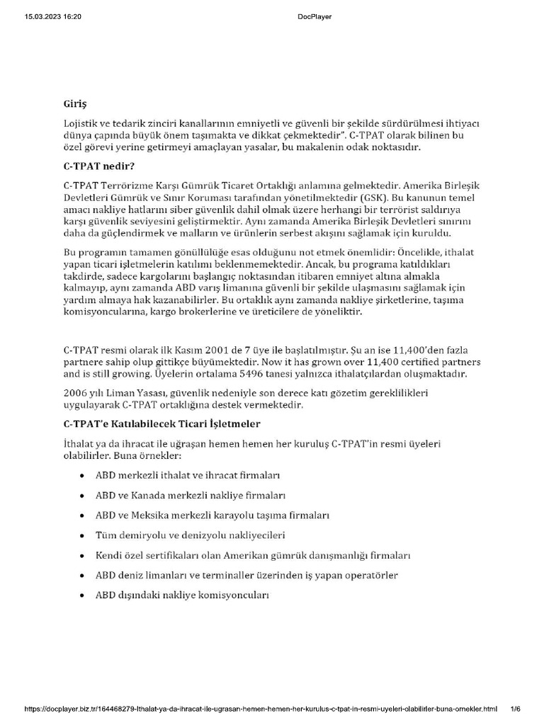 C-Tpat Temel Bilgiler | PDF