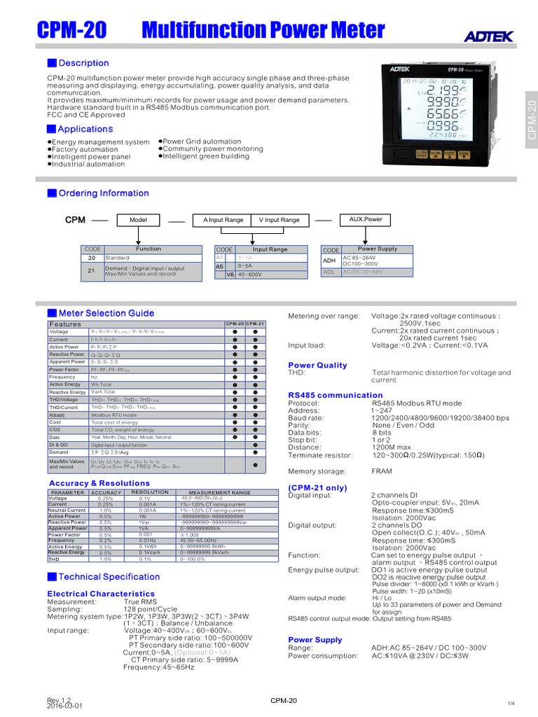 Adtek CPM20 Power Meter | PDF | Power Supply | Electromagnetism