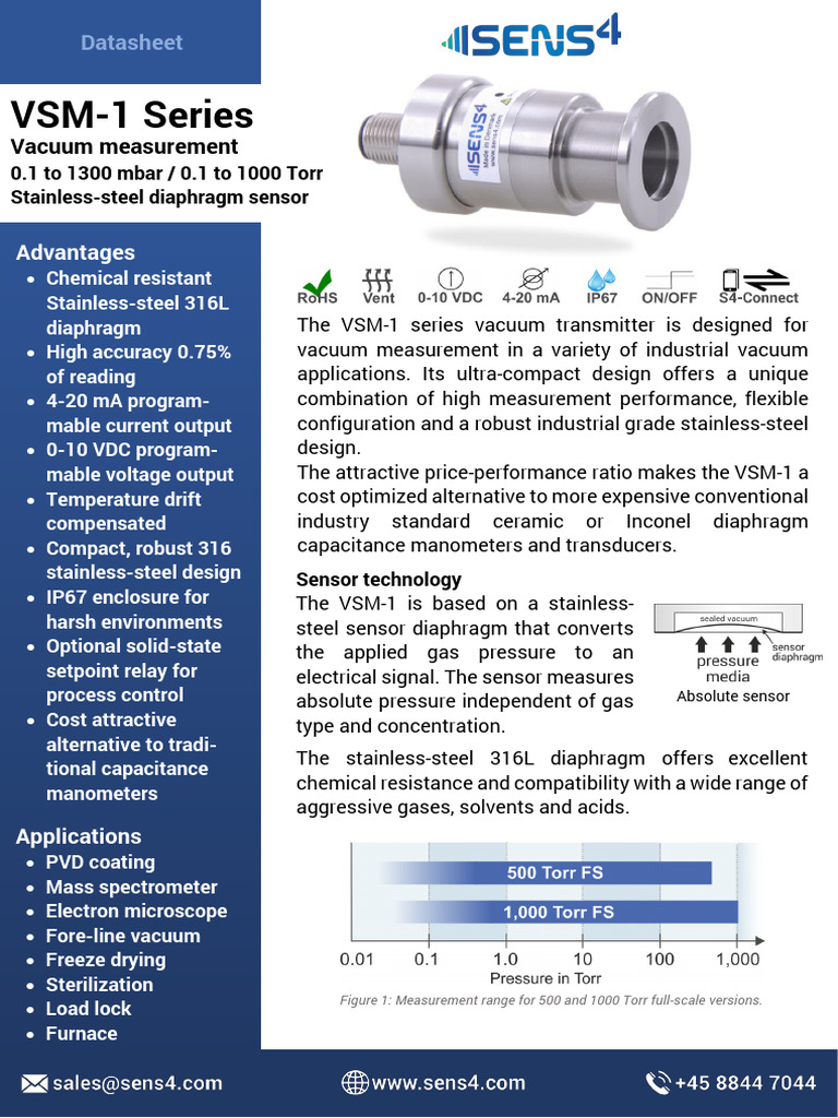 Sens4 VSM1 Vacuum Sensor | PDF | Pressure Measurement | Vacuum