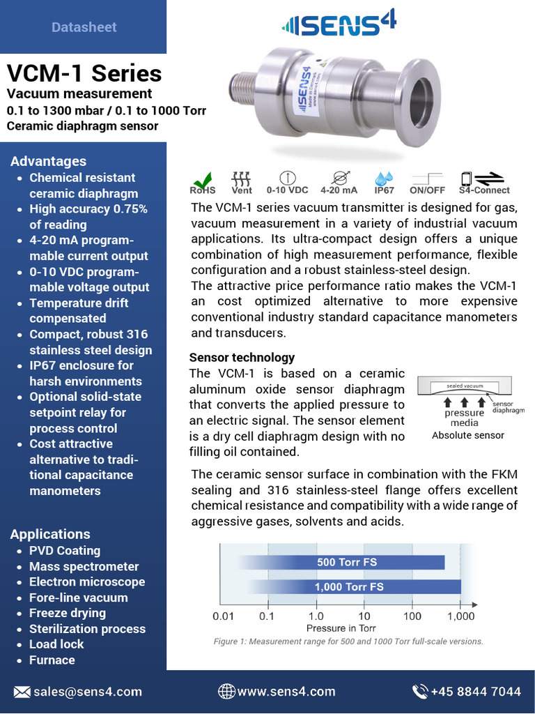 Sens4 VCM1 Vacuum Sensor | PDF | Pressure Measurement | Vacuum