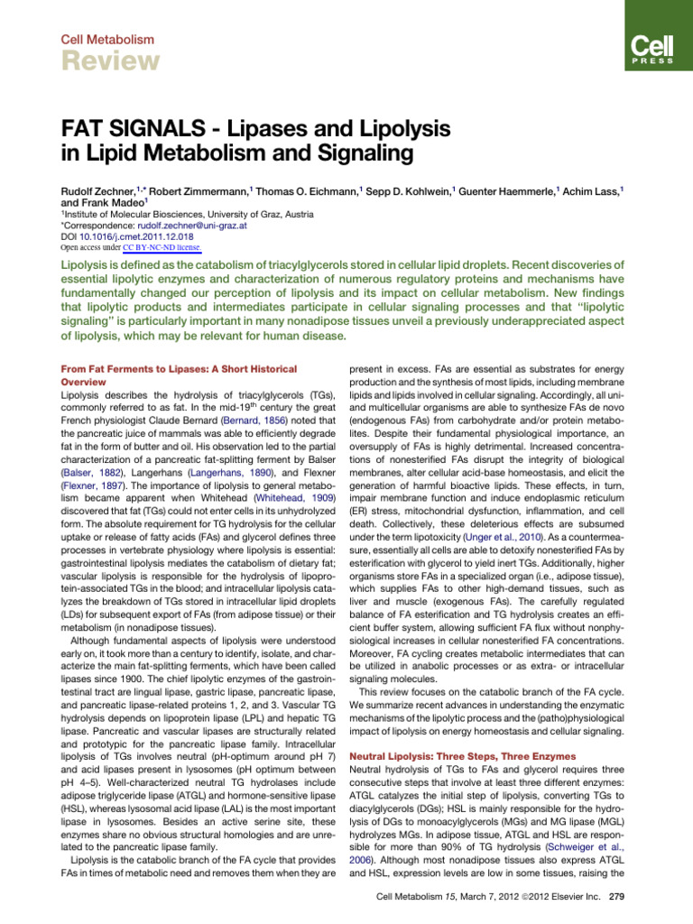 FAT SIGNALS - Lipases and Lipolysis | PDF | Autophagy | Biochemistry
