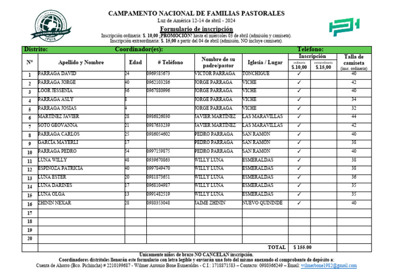 Formulario de Inscripción Campamento HP 2024 | PDF