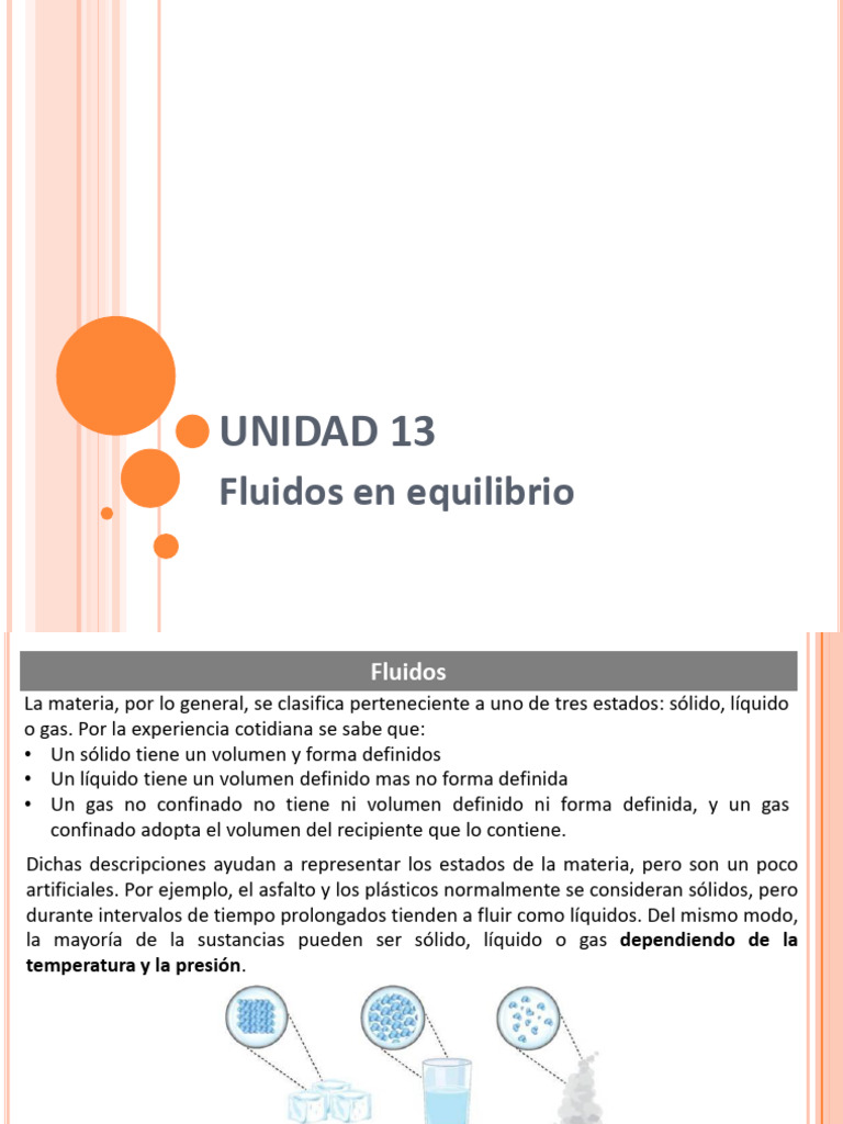 Unidad 13 Fluidos en Equilibrio | PDF | Presión | Densidad