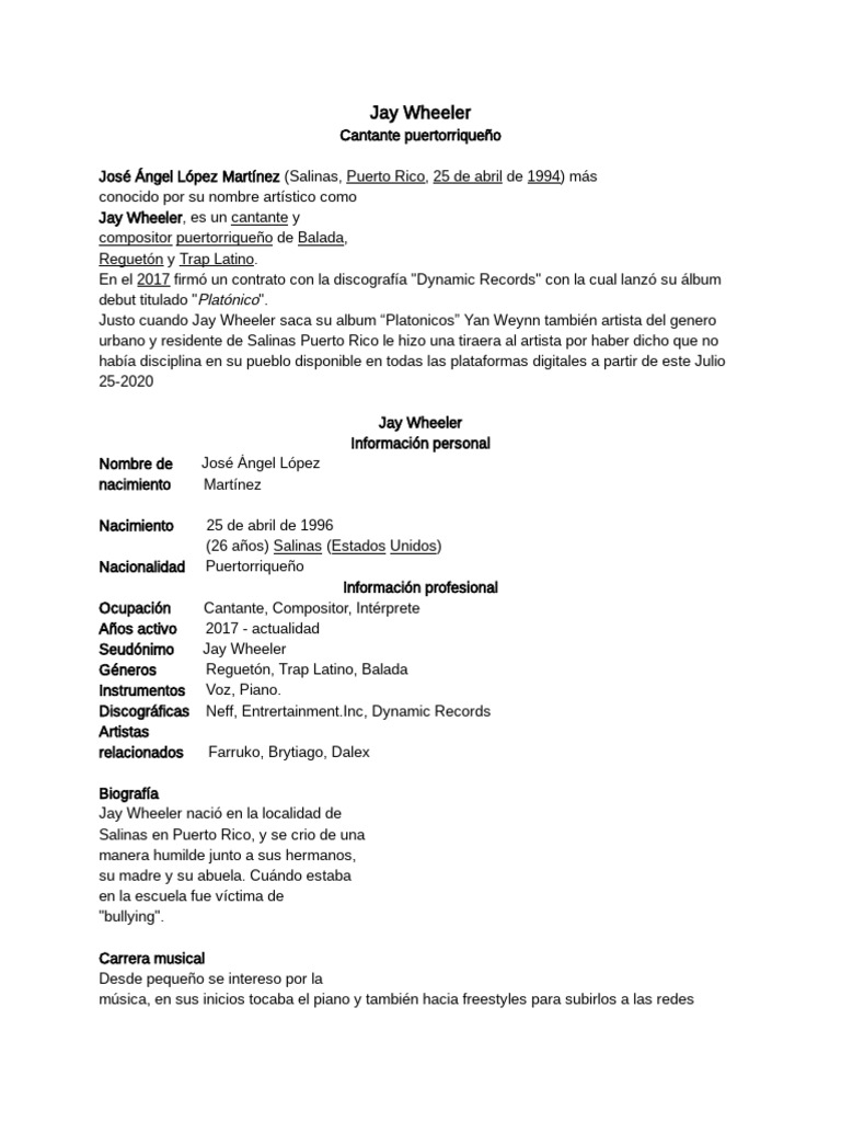 Jay Wheeler: Biografía y Discografía | PDF | Música grabada | Grabación ...