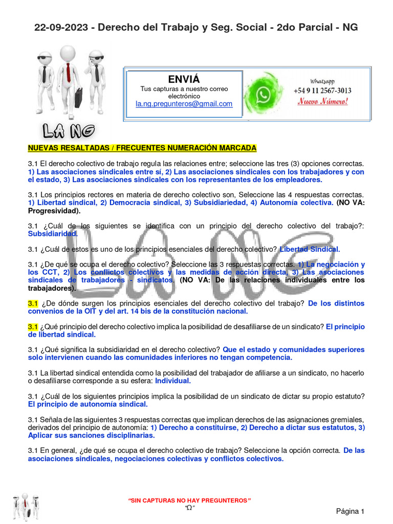 22-09-2023 - Derecho Del Trabajo y Seg. Social - 2do Parcial - NG? 1 | PDF | Sindicato | Derecho ...
