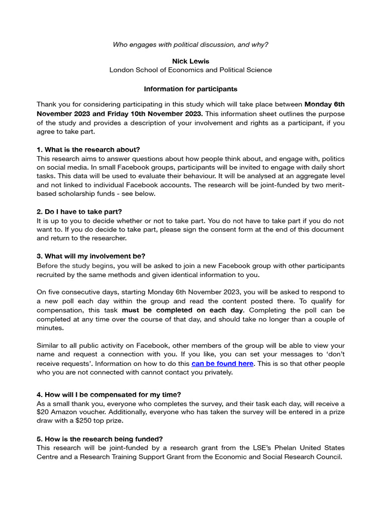 Blank Information Sheet & Consent Form | PDF | Facebook | Consent