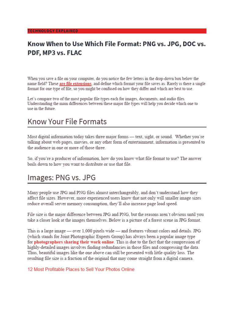 File Format Guide: PNG, JPG, DOCX, PDF, MP3, FLAC | PDF | Data ...