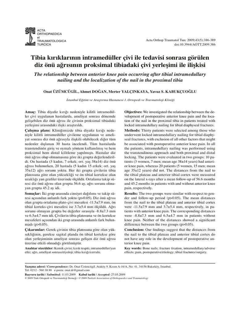 Tibia K R Klar N N Intramed Ller Ivi Ile Tedavisi Sonras G R Len Diz N A R S N N Proksimal ...