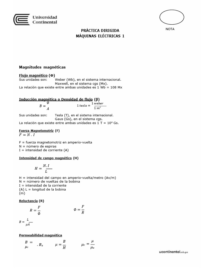 Practica Dirigida 01 - Maquinas1 | PDF | Campo magnético | Inductor