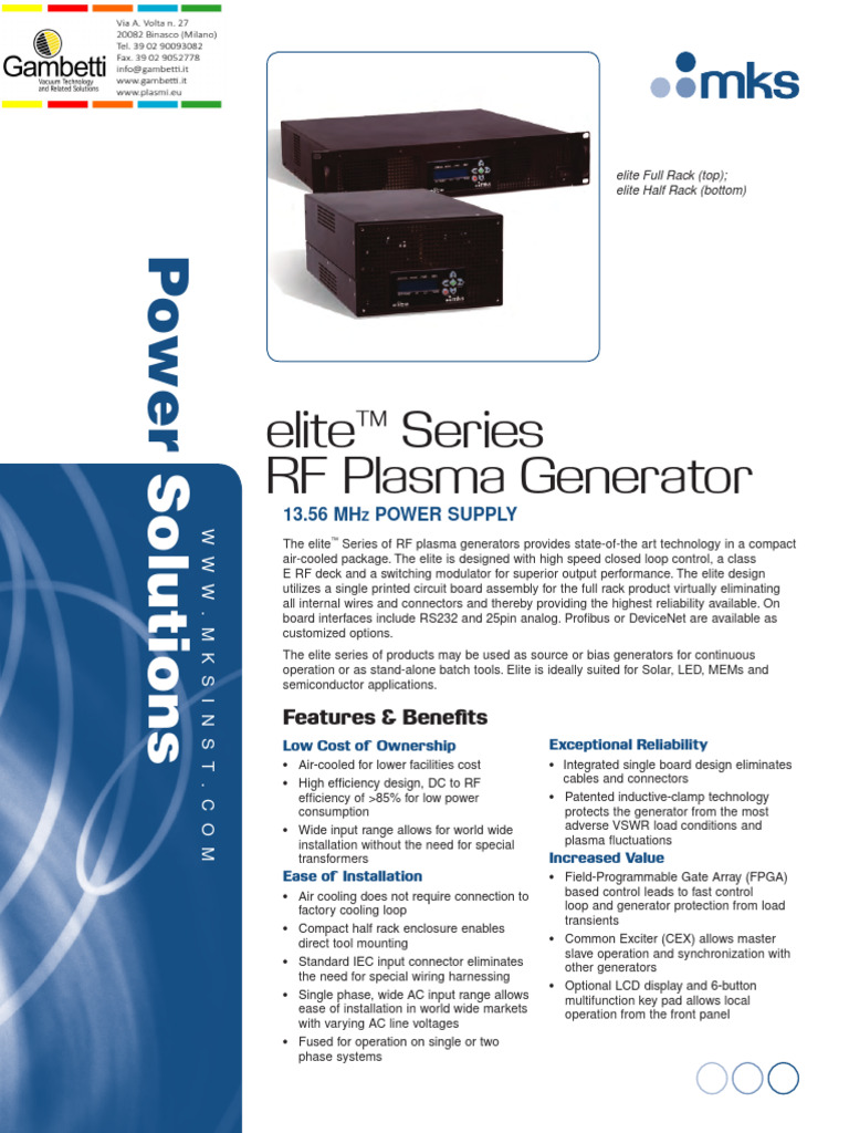 MKS Instruments - Alimentatori RF Per Plasmi Elite DS | PDF | Power ...