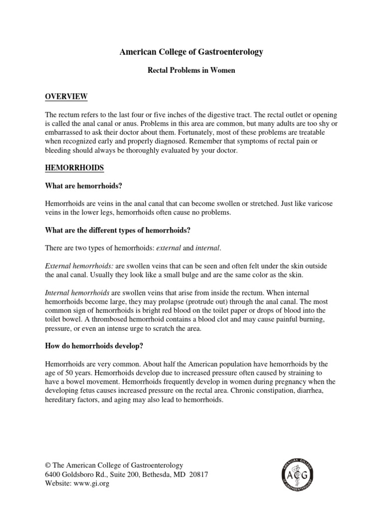3670-Acg Rectal Problems in Women | PDF | Hemorrhoid | Rectum