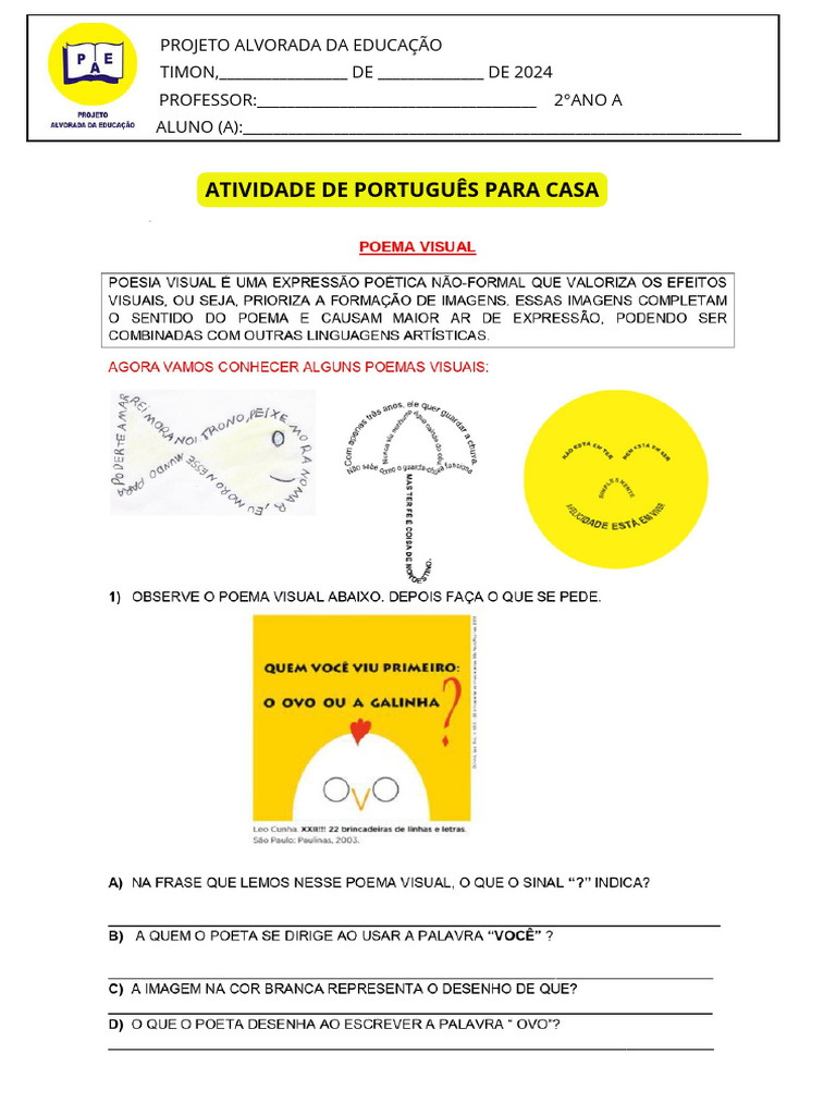 Atividade Poema Visual 2ano | PDF