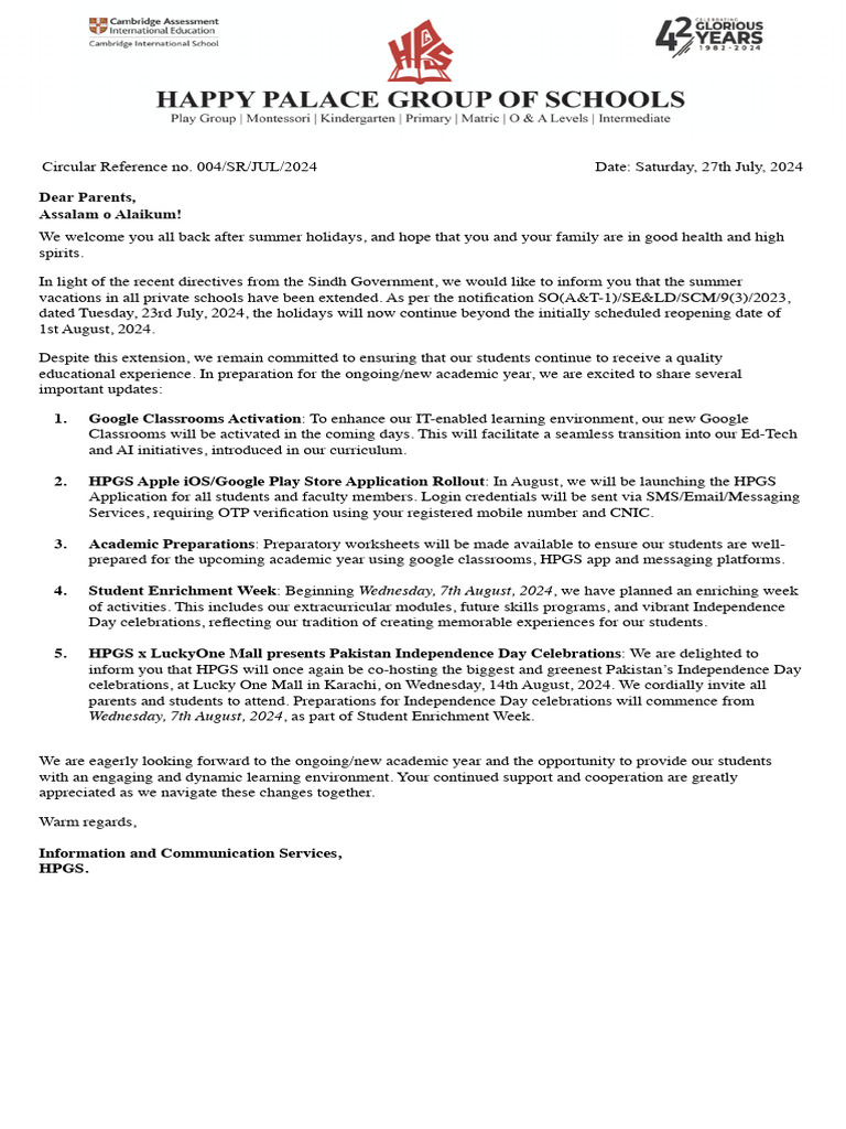 (HPGS) Important Announcements 2024 | PDF | Mobile Software | Computing