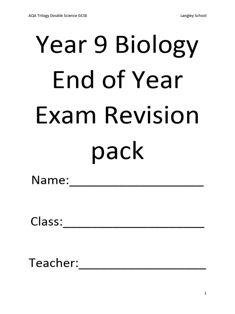 Year 9 Biology End of Year Revision Pack | PDF | Cell (Biology) | Enzyme