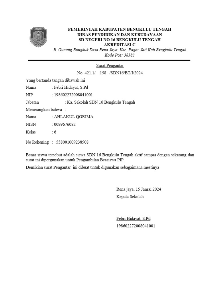 Surat Pengantar Pip | PDF