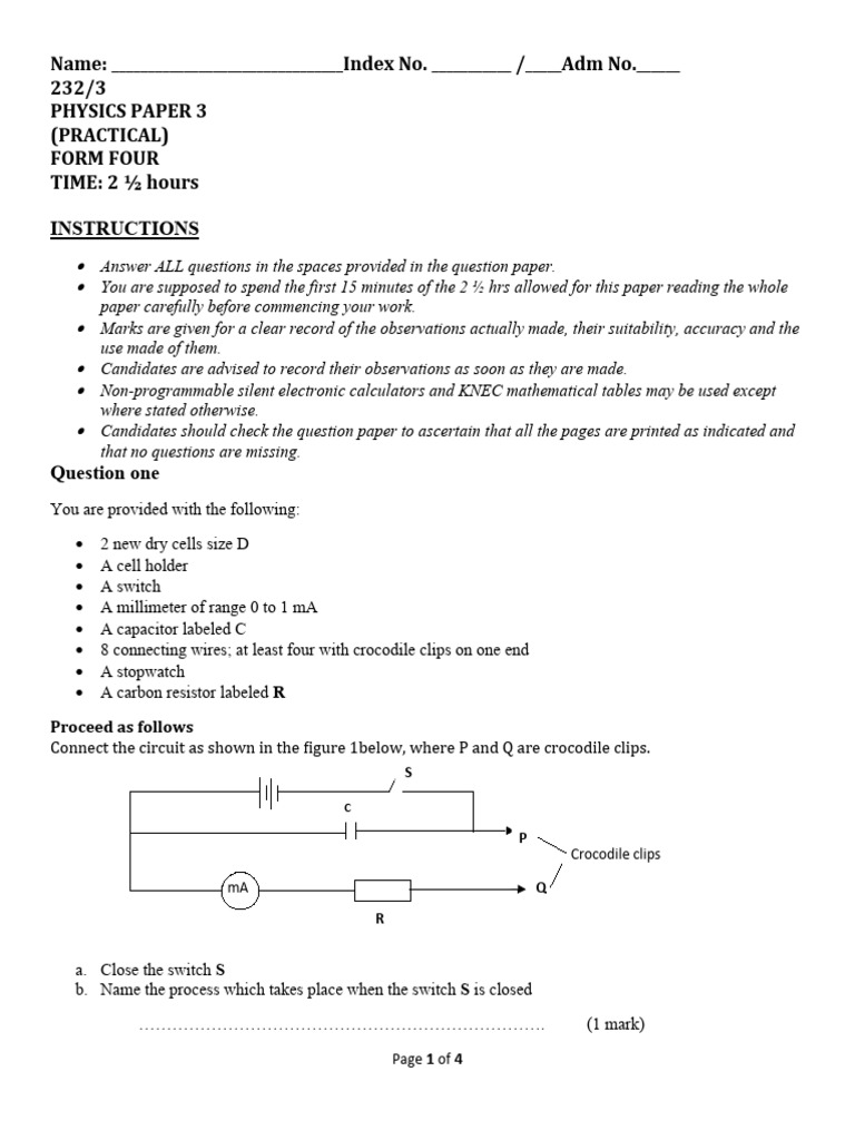 Physics P3 QN Form 4 2022 End Term 1 Teacher - Co - .Ke | PDF ...