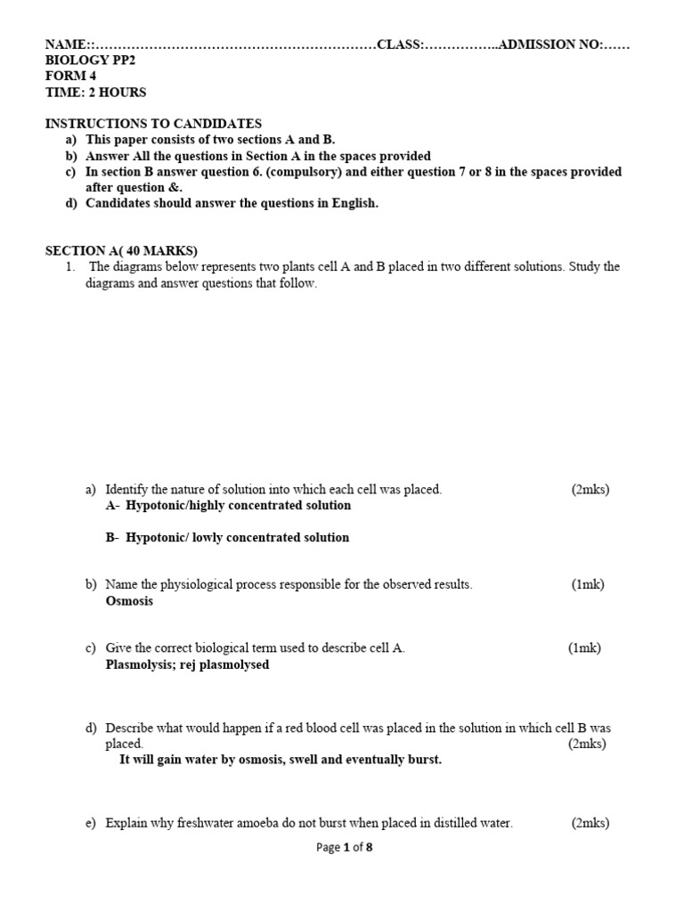 Biology P2 MS Form 4 2022 End Term 1 Teacher - Co - .Ke | PDF | Skin | Dominance (Genetics)