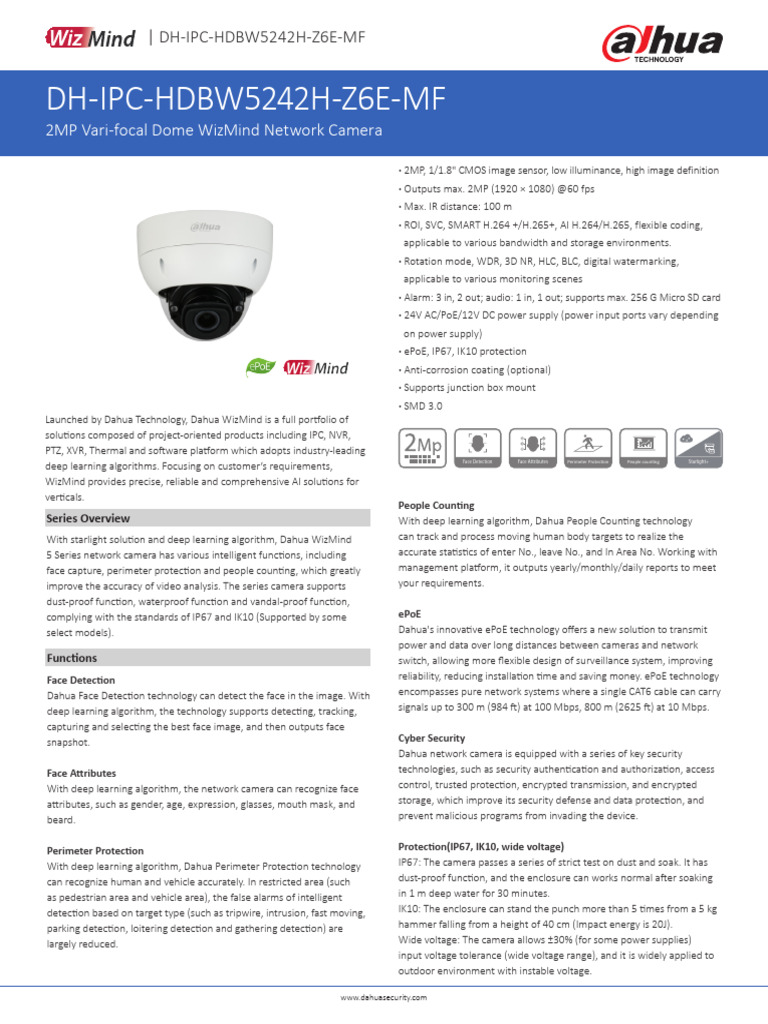 IPC HDBW5242H Z6E MF - Datasheet - 2MP | PDF | Computer Network | Computer Security