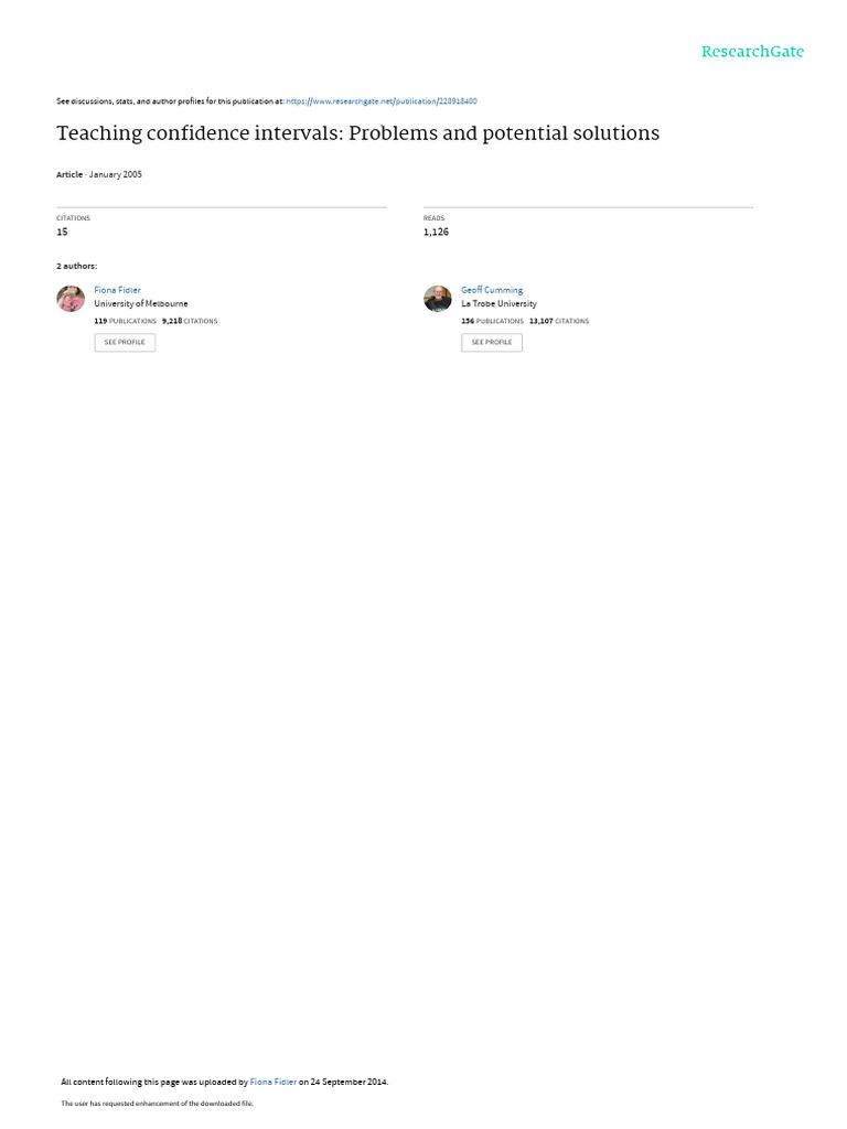Teaching Confidence Intervals Problems and Potenti | PDF | P Value | Statistics