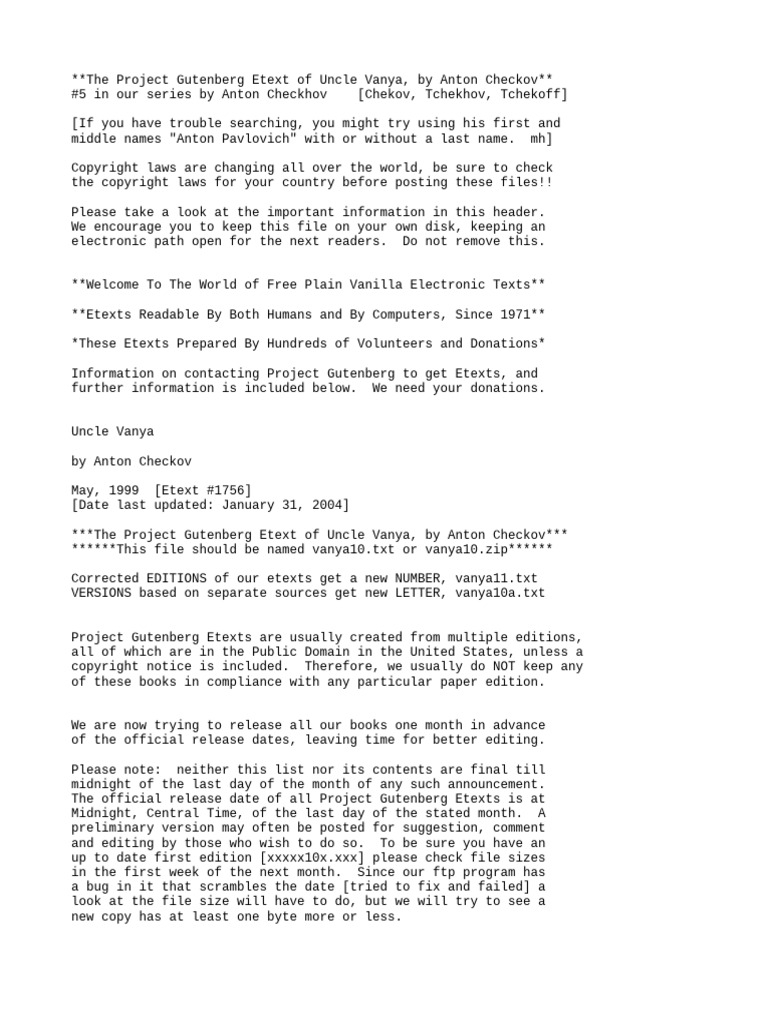 Uncle Vanya | PDF | E Text | Indemnity