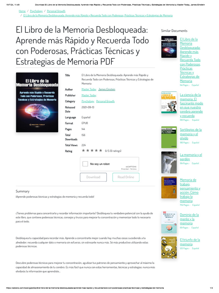 S El Libro de La Memoria Desbloqueada Aprende Más Rápido y Recuerda ...