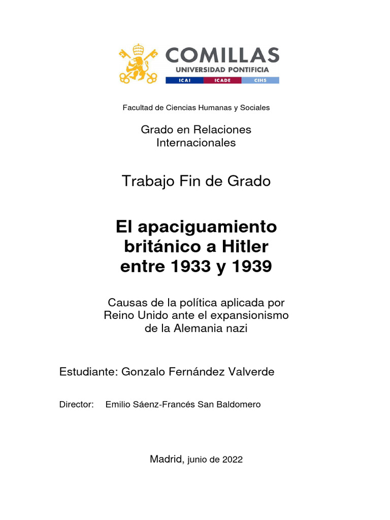 El Apaciguamiento Británico A Hitler Entre 1933 y 1939 | PDF | Alemania ...