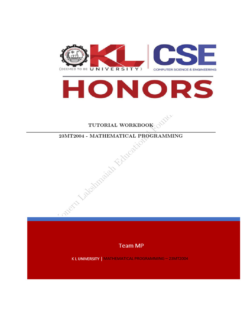 Mathematical Programming Tutorial Workbook | PDF | Mathematical ...