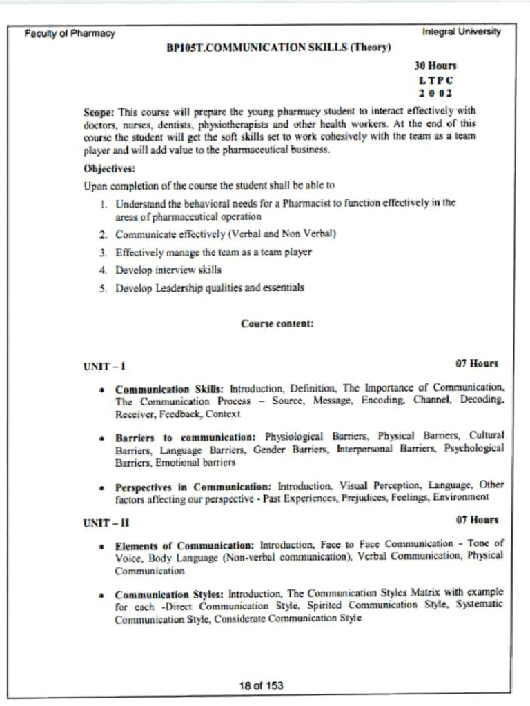 Communication Skill Syllabus | PDF | Communication | Nonverbal ...