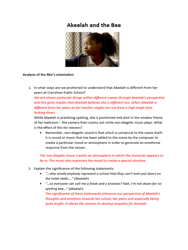 Akeelah and The Bee - Opening Scene Questions | PDF | Behavioural ...