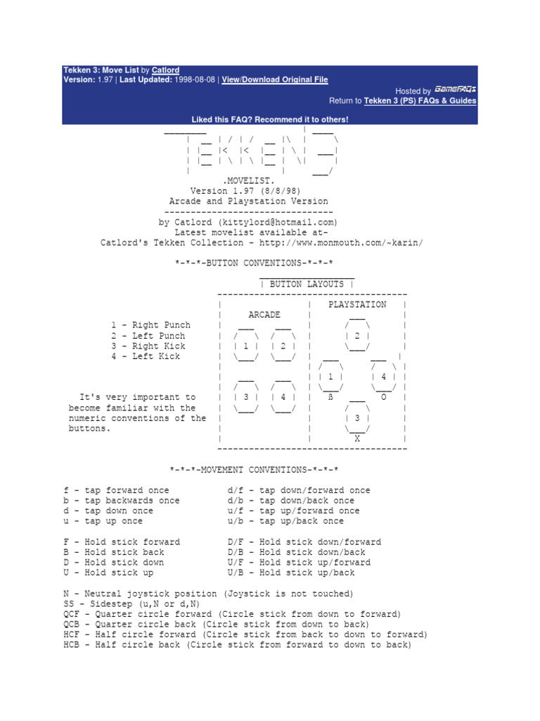 Tekken 3 Moves | PDF | Professional Wrestling | Mock Combat