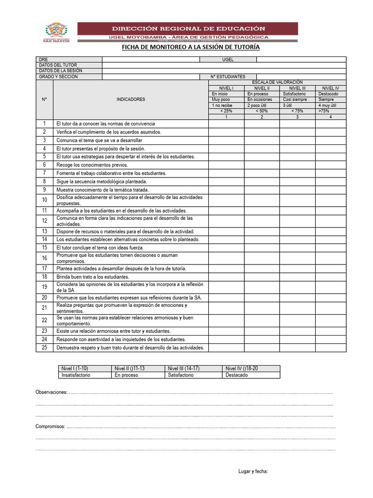 Ficha de Monitoreo A La Sesión de Tutoría | PDF | Aprendizaje