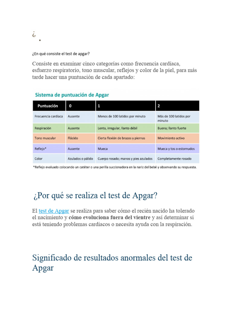 Qué es el test de apgar | PDF