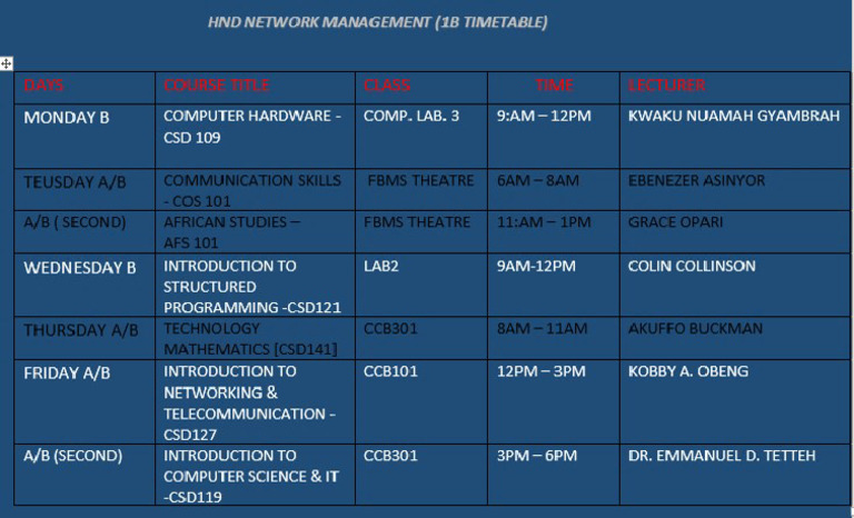 ..Network MGT Timetable (1b) | PDF