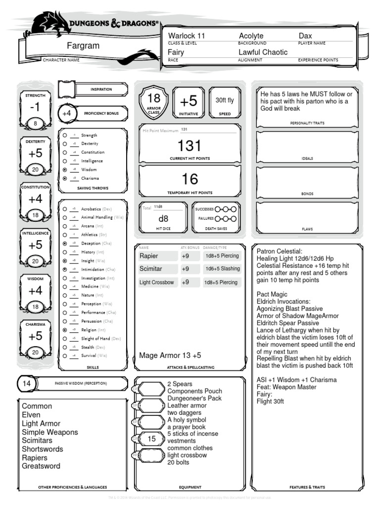 DND 5E CharacterSheet FormFillable | PDF | Gary Gygax Games | Dungeons & Dragons