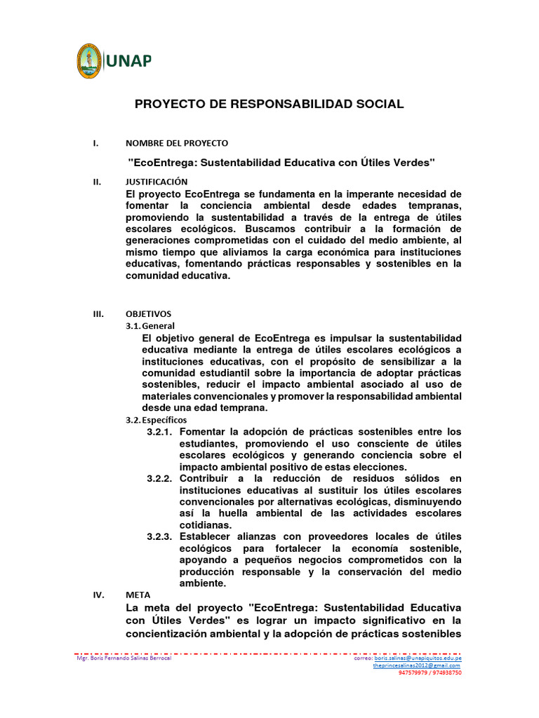 Esquema de Proyecto de Responsabilidad Social | PDF | Sustentabilidad | Responsabilidad social ...