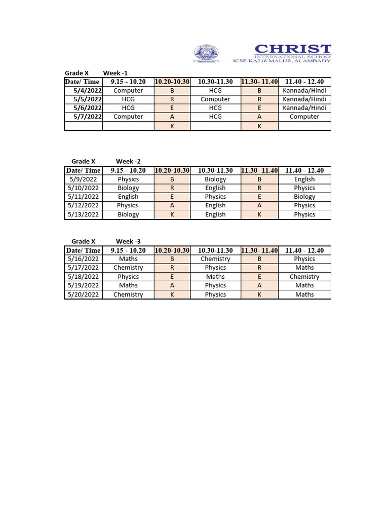 Vacation Class Wise Time Table | PDF | Natural Sciences | Physical Sciences