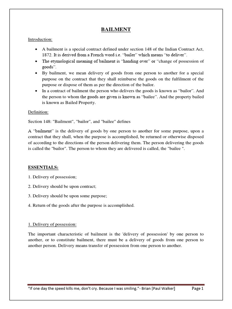 Bailment | PDF | Indemnity | Damages