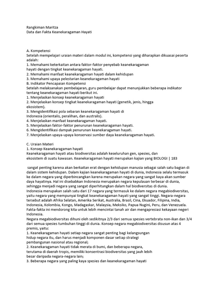 Data Dan Fakta Keanekaragaman Hayati Maritza | PDF | Sains & Matematika | Teknologi & Rekayasa