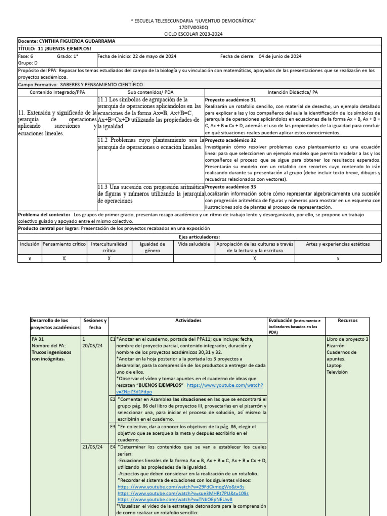 Proyecto Ppa 11 Saberes y Pensamiento Cientifico 1° | PDF | Ecuaciones | Cuaderno