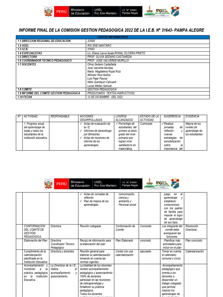 Avance de Los Informes Finales de Las Comisiones 2022 - Ie 31643 | PDF | Ciencia cognitiva ...