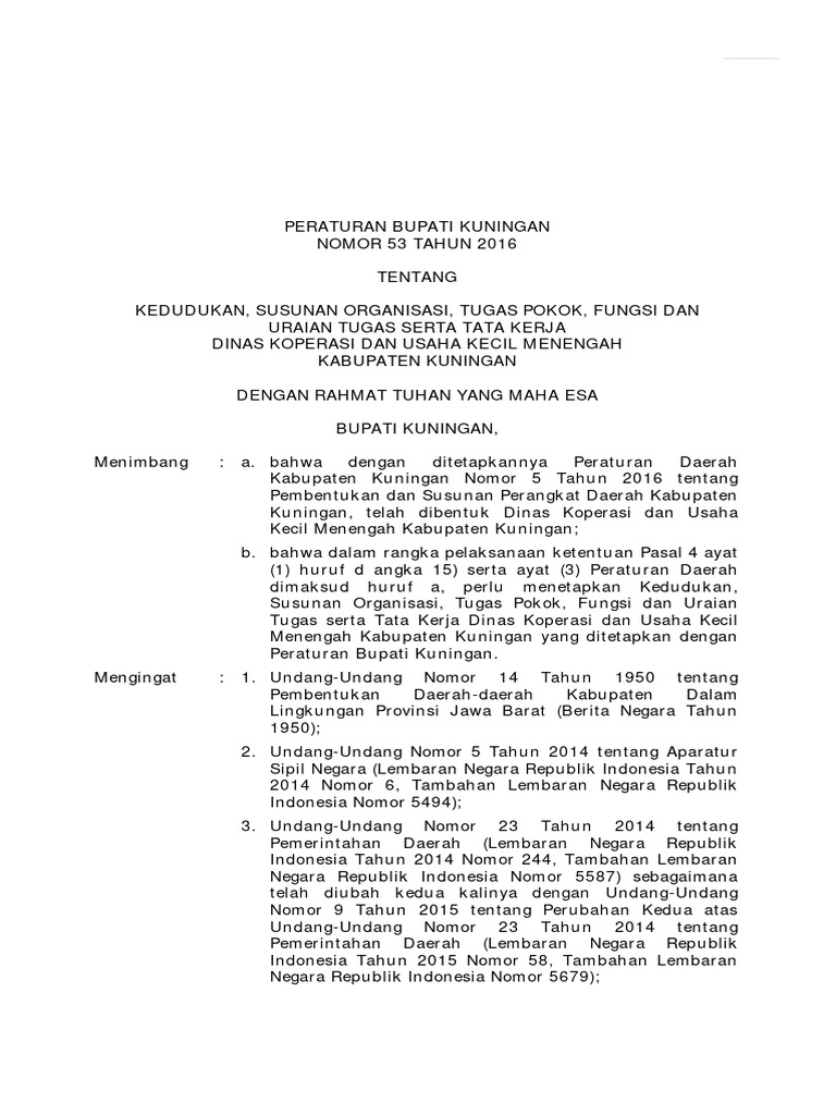 53 Tahun 2016 Sotk Dinas Koperasi Dan Ukm | PDF