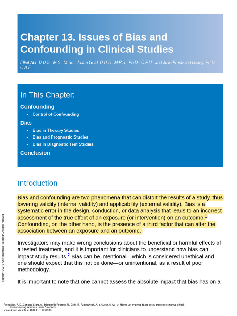 Chapter 13 - Bias-and-Confounding-in-Clinical-Studies) | PDF ...