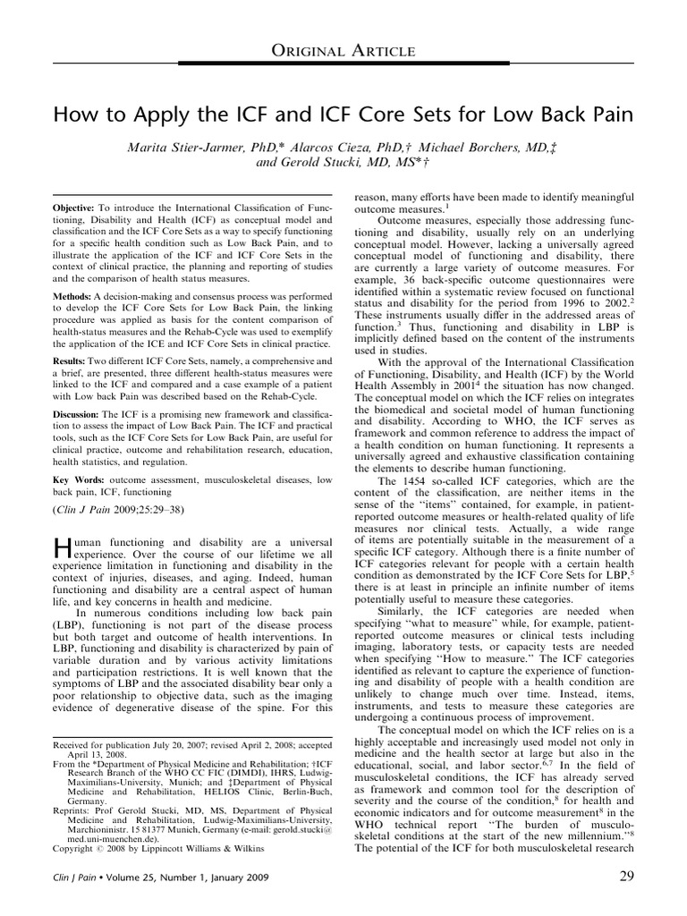 ICF LBP Jurnal | PDF | Disability | Pain