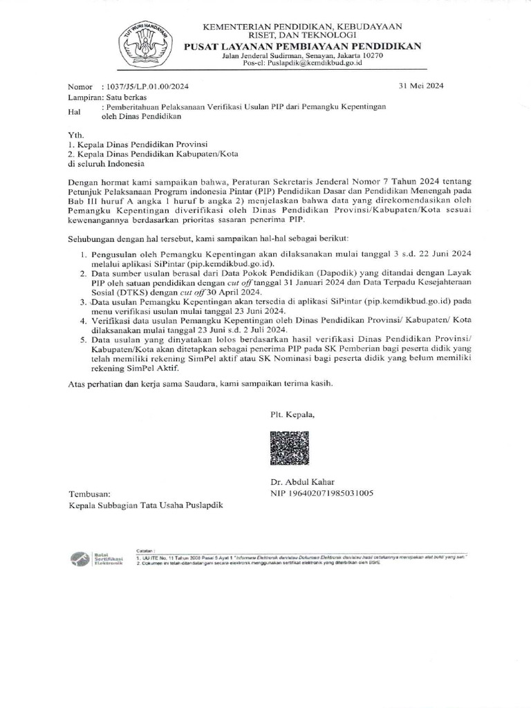 Pemberitahuan Verifikasi Usulan Pip | PDF