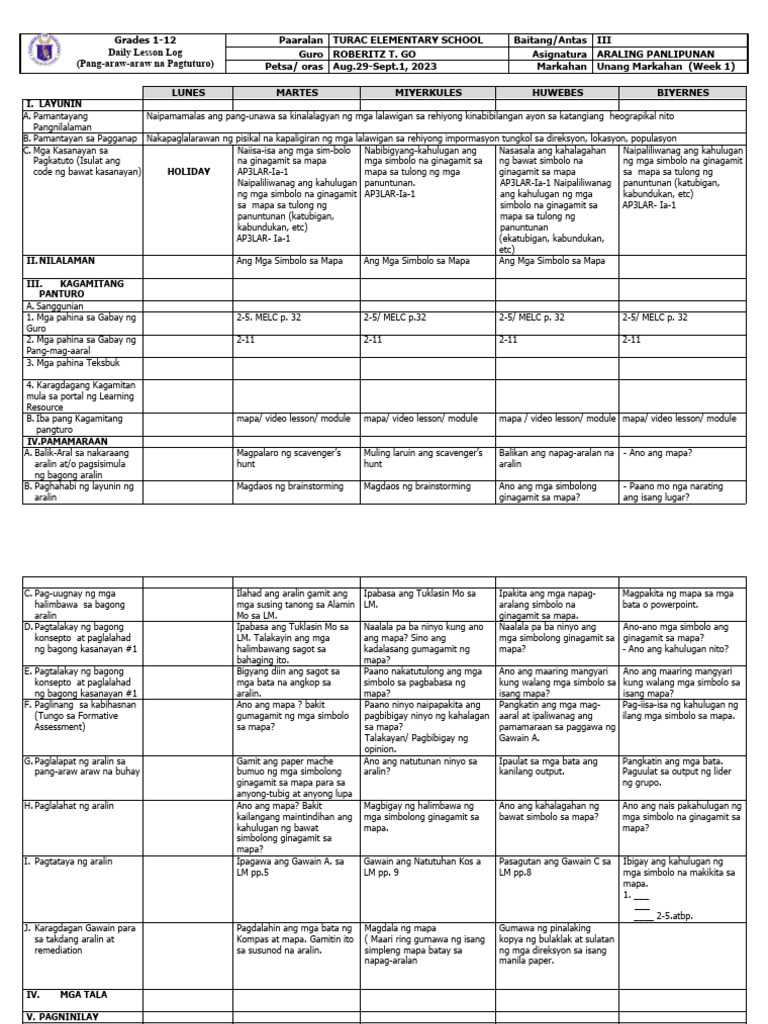 DLL Araling Panlipunan Q1 W1 | PDF